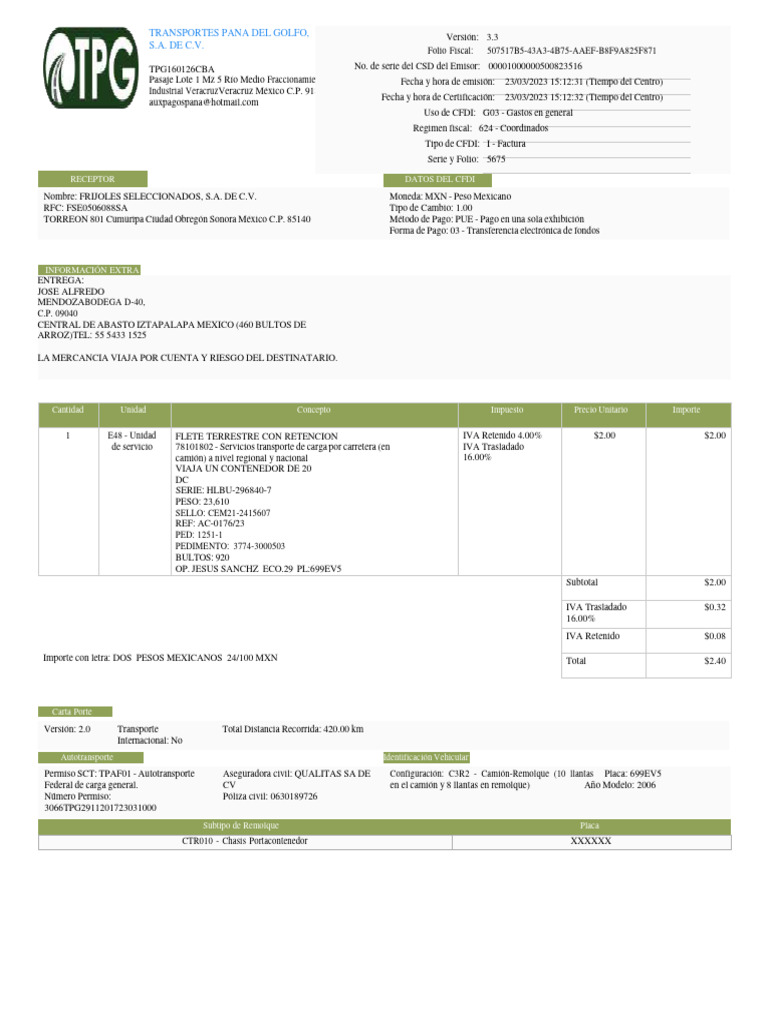 Cp. Fse0506088sa - SS - 5675 - 20230323 | PDF | Pagos | Transporte