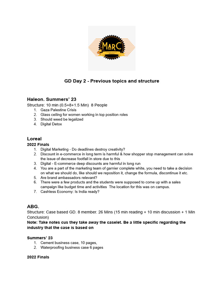 GD Day 2 - Topics & Structure | PDF | Artificial Intelligence ...