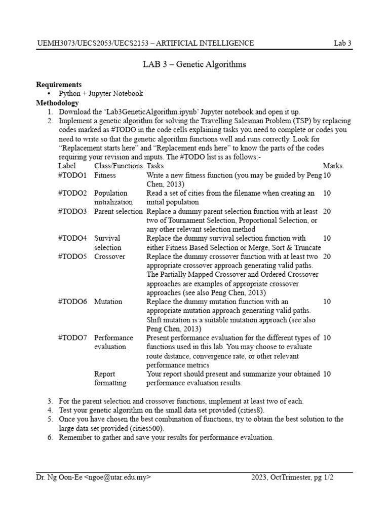 UEMH3073/UECS2053/UECS2153 Artificial Intelligence - Lab 3/Practical Assessment 2 | PDF ...