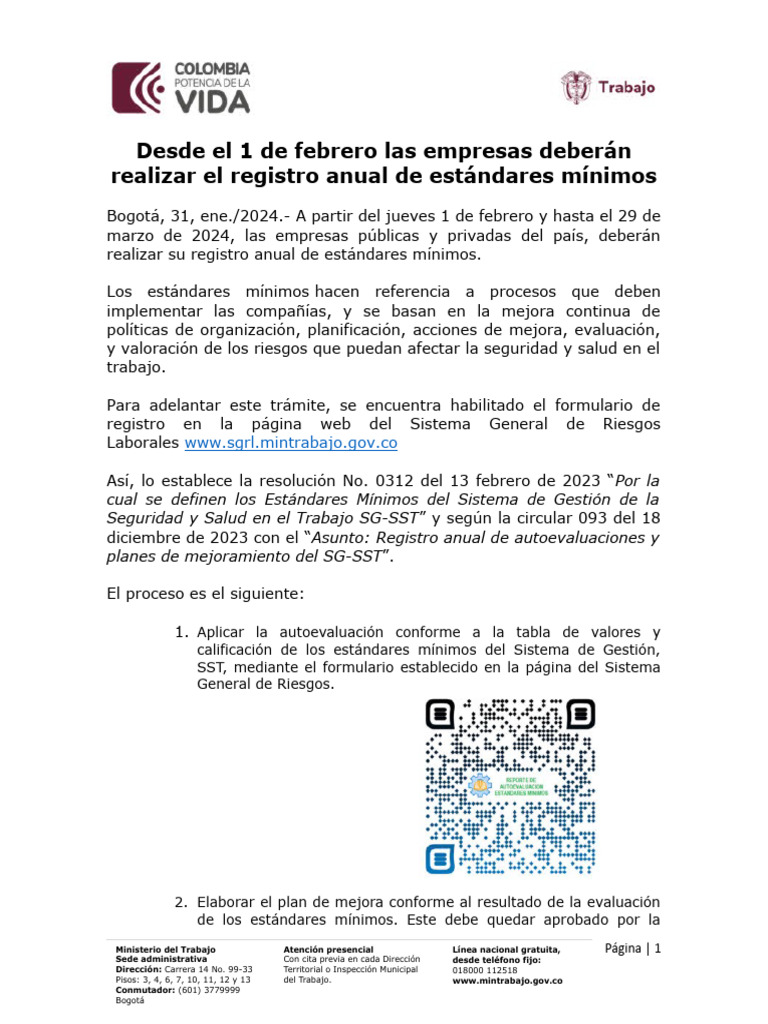 Registro Estándares Mínimos-Ene.31-24 | PDF | Bogotá