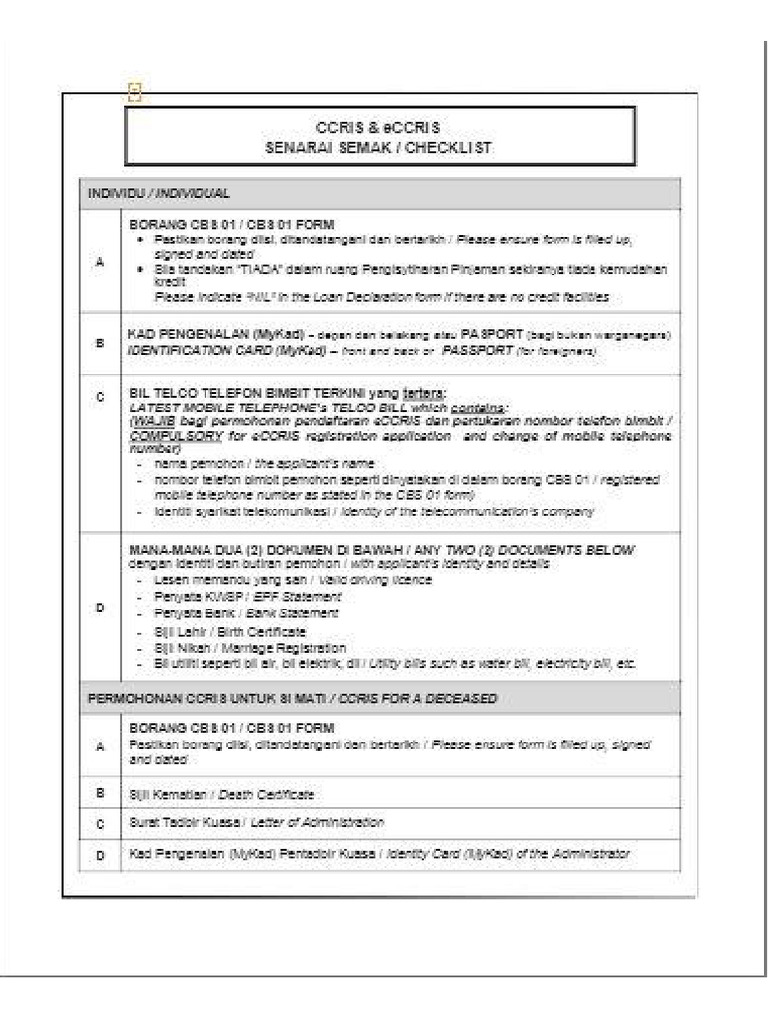 Checklist Ccris | PDF
