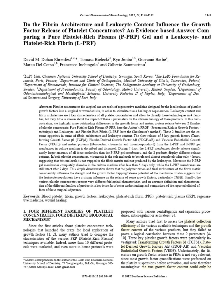 LPRF PRGF CPB | PDF | Platelet | Anatomy