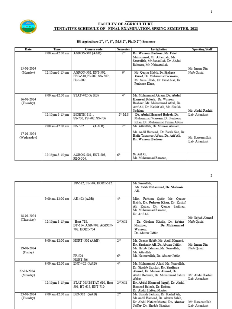 Final Date Sheet 15-01-2024 | PDF Final Date Sheet 15-01-2024 | PDF