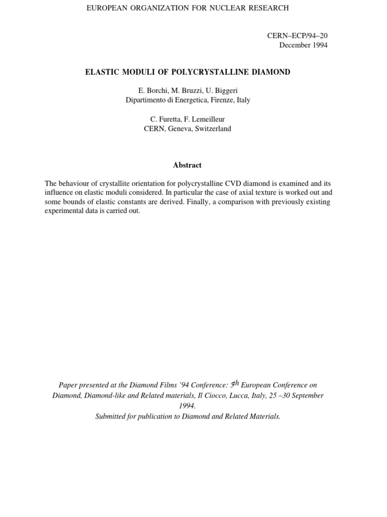 Elastic Moduli of Polycrystalline Diamond | PDF | Young's Modulus | Elasticity (Physics)