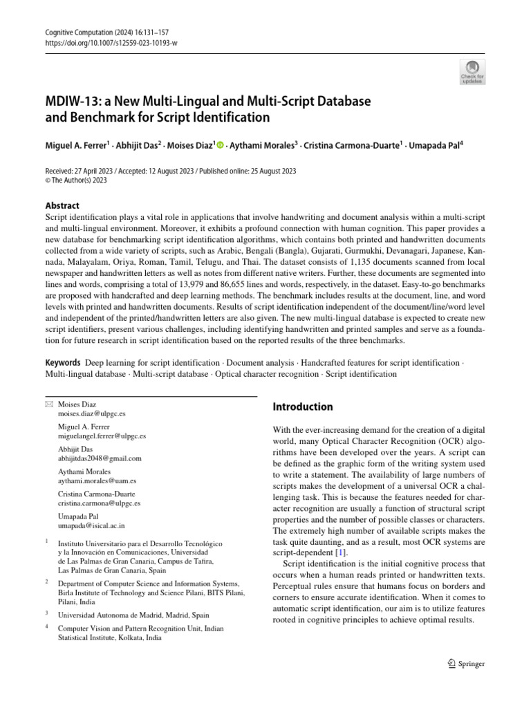 MDIW 13: A New Multi Lingual and Multi Script Database and Benchmark For Script Identification ...