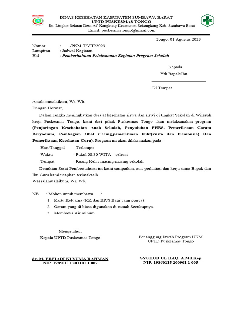 Undangan Pemeriksaan Kes - Berkala 2022 | PDF