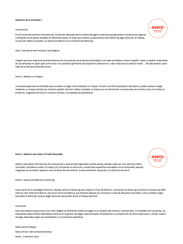 Actividad_1_medios de pago.docx | PDF | Bancos | Cheque