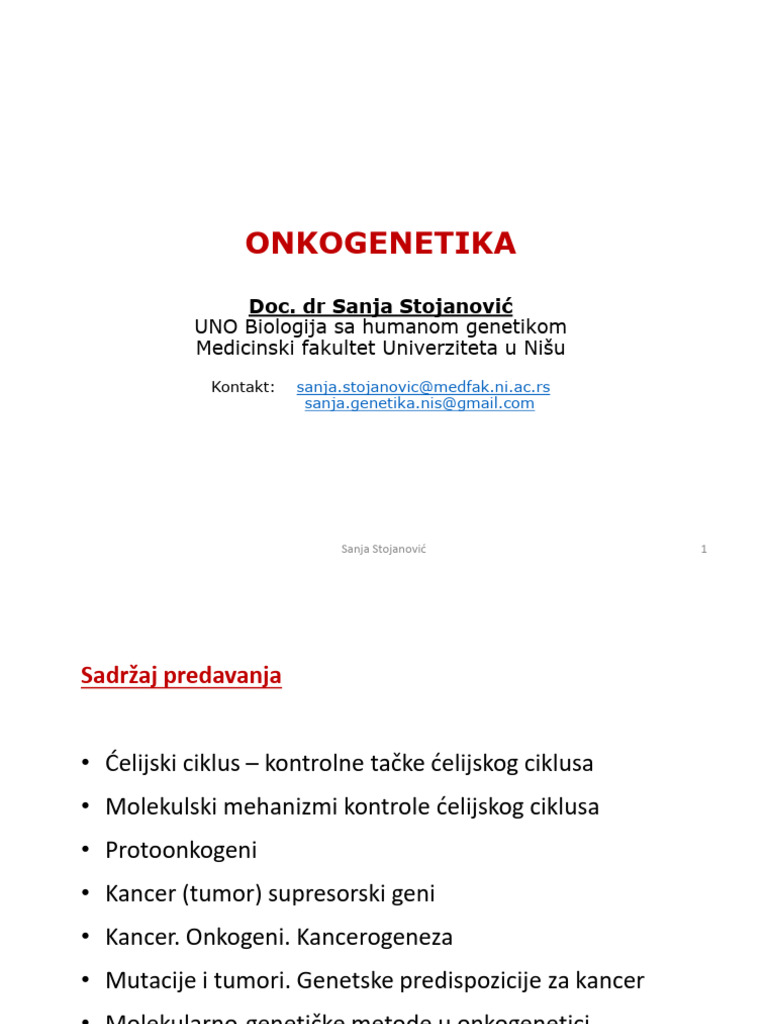 MHG23-24 - ONKOGENETIKA - Predavanje Doc. DR Sanja Stojanovic | PDF