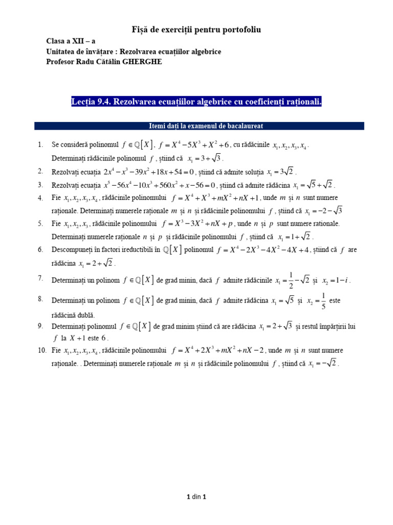 Ecuatii Polinomiale | PDF