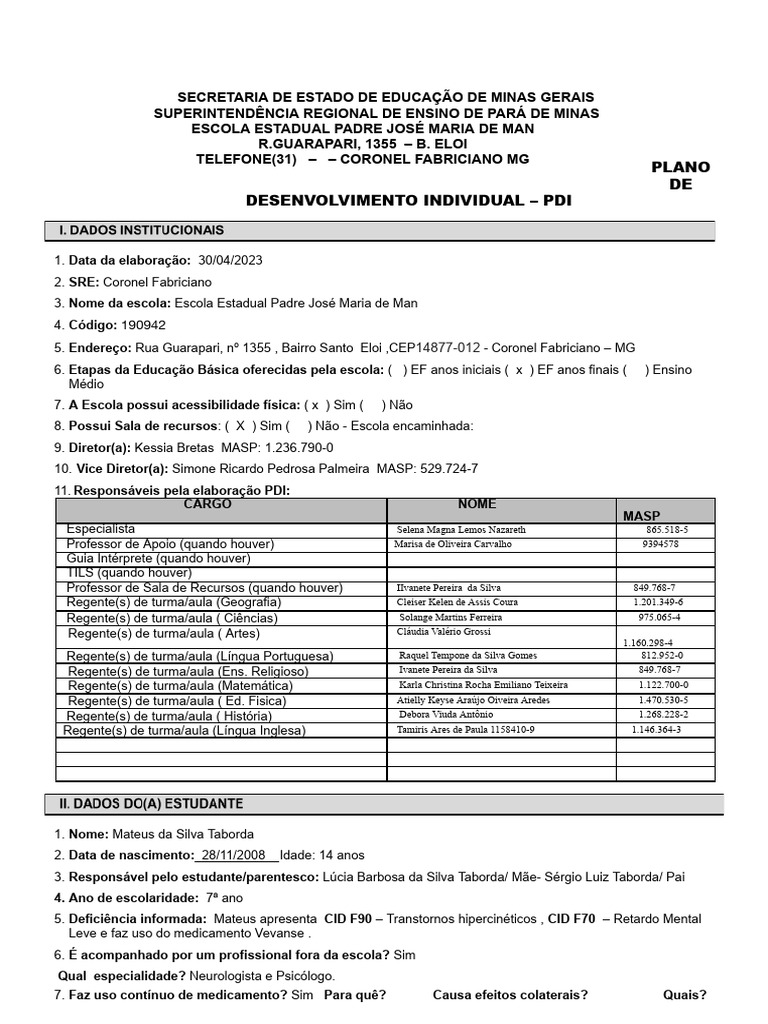 PDI MATEUS Taborda Modificado | PDF | Percepção | Aprendizado