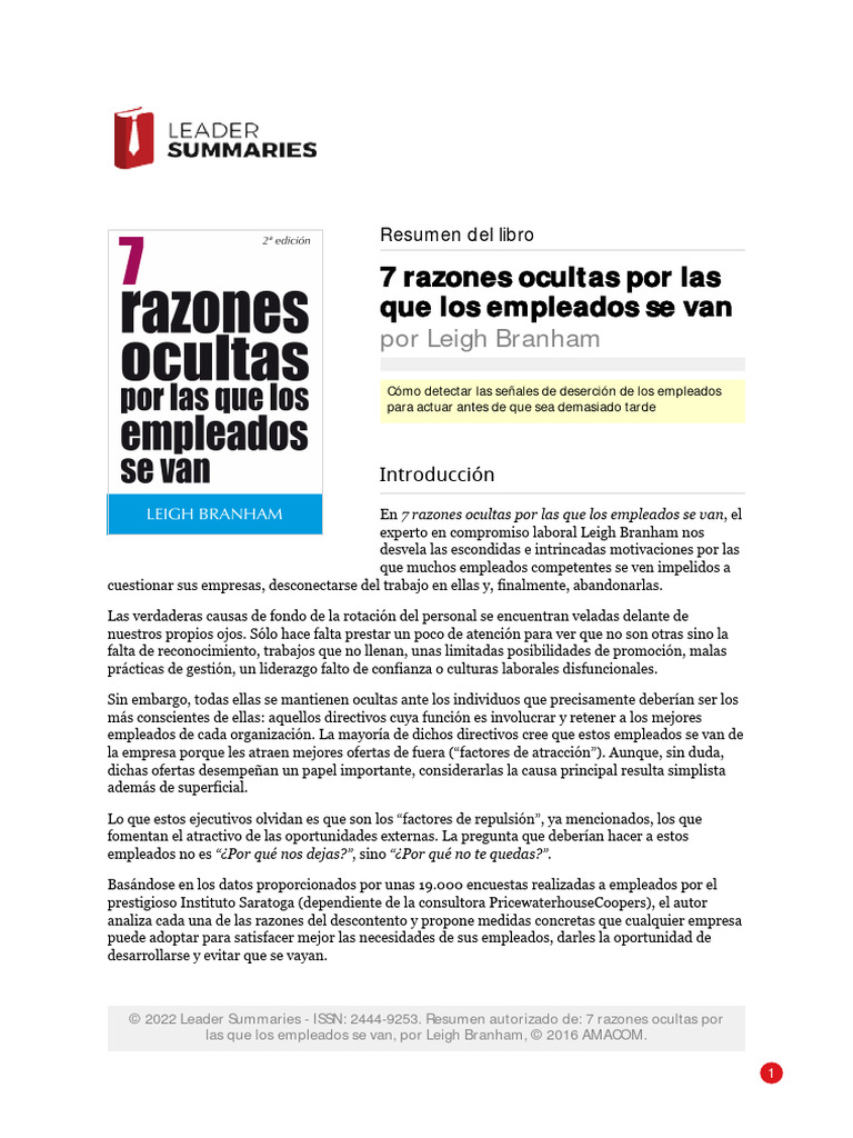 7 Razones Ocultas Por Las Que Los Empleados Se Van | PDF