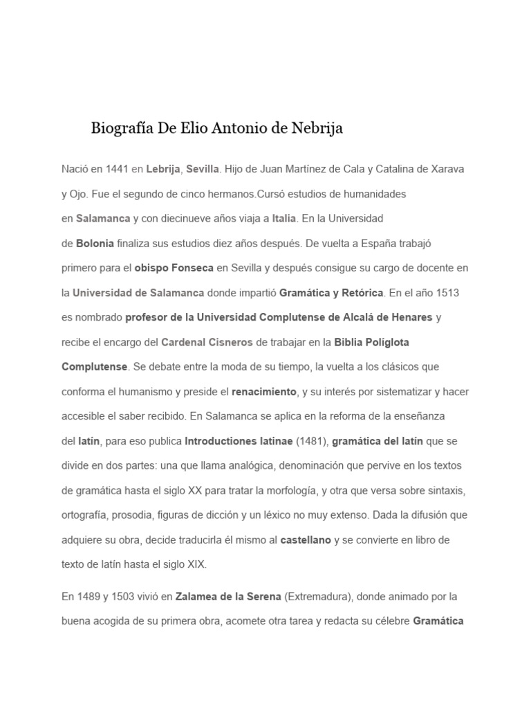 Biografía de Elio Antonio de Nebrija | Descargar gratis PDF | Lingüística