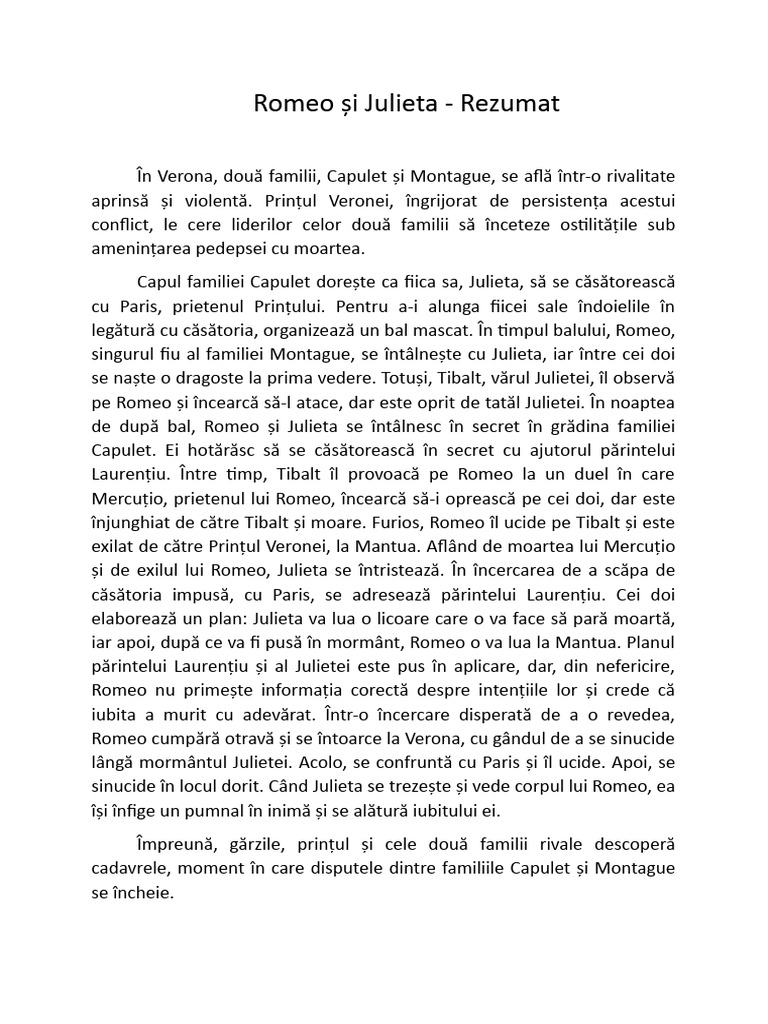 Romeo Și Julieta - Rezumat | PDF