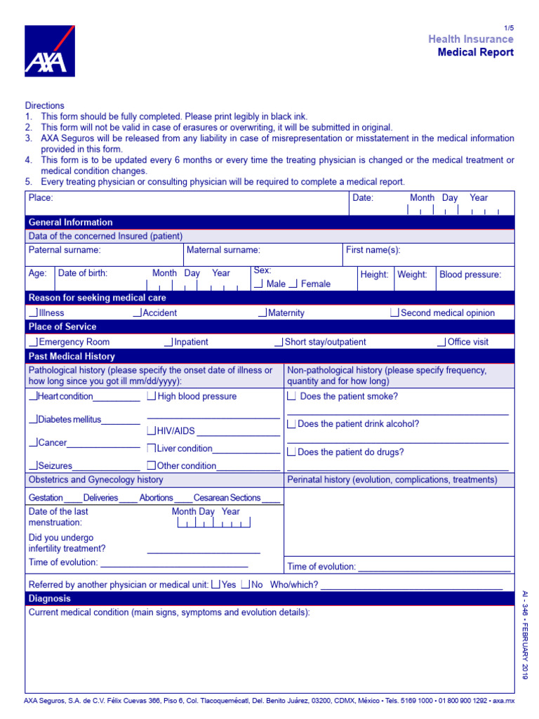 Medical Report Form for Insured | PDF | Patient | Medicine