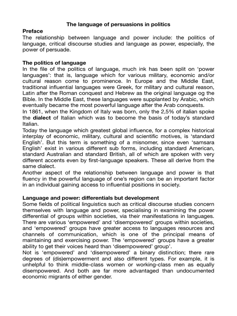 The Language of Persuasion in Politics | PDF | Empowerment | Rhetoric