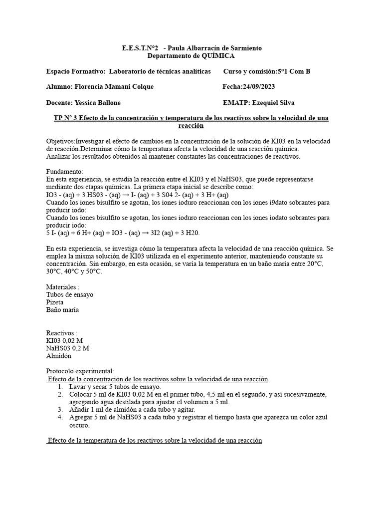 Informe de Laboratorio de Tecnicas Analiticas TPN°3 | PDF