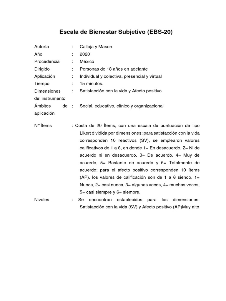 Escala EBS-20: Validez y Confiabilidad | PDF | Validez (Estadísticas) | Estadísticas