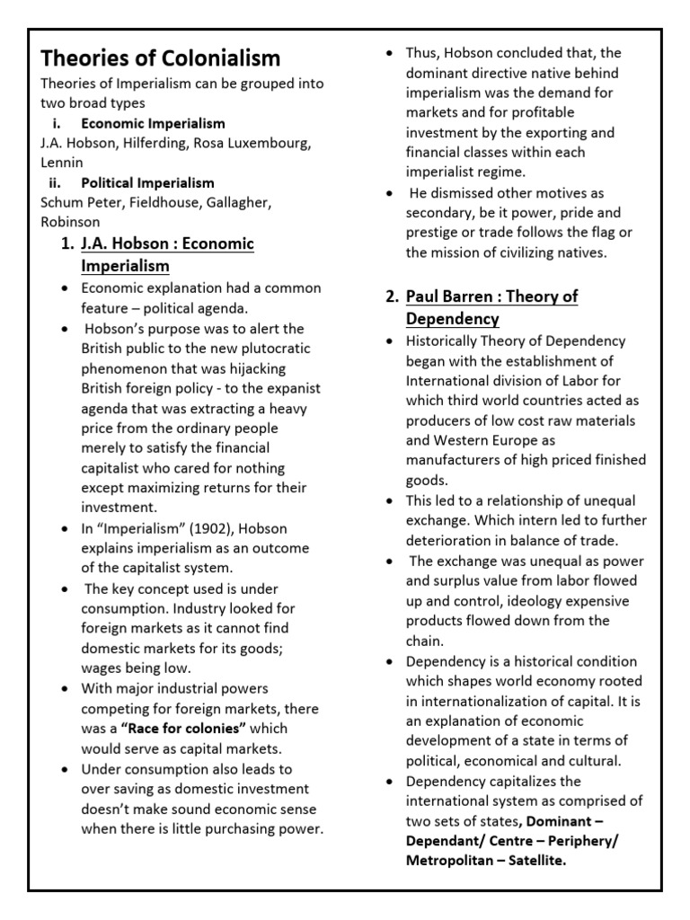 Theories of Colonialism and Imperialism | PDF | Finance & Money ...