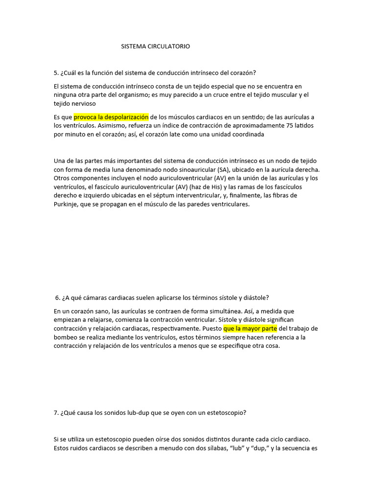 Sistema Circulatorio Tus Preguntas Del 5 - 8 Anatomia | PDF | Corazón ...