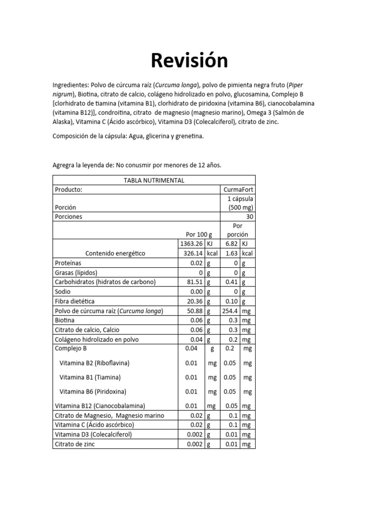 Curcuma Fort Revisión c1 | PDF
