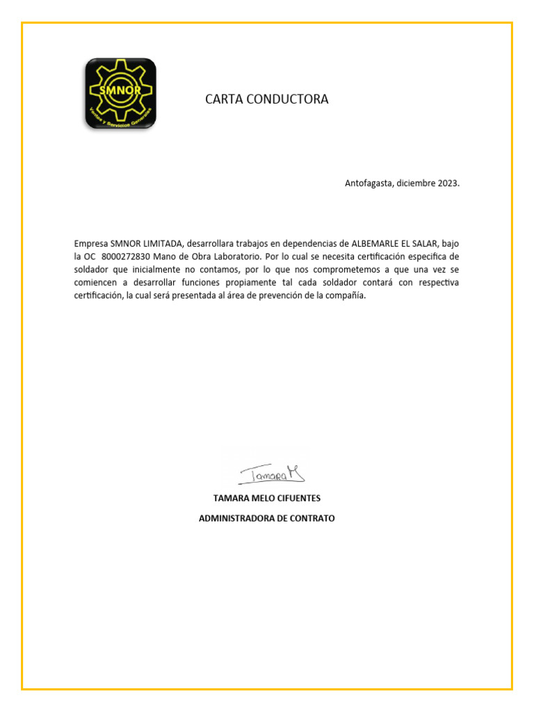 Carta Conductora Certificado Soldador | PDF
