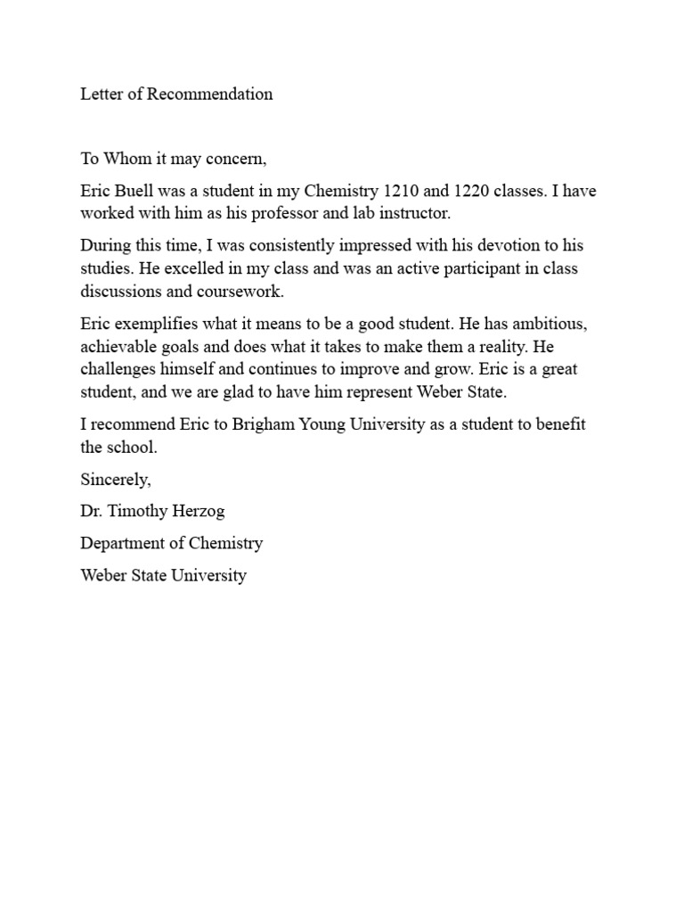 Letter of Recommendation Chemistry | PDF