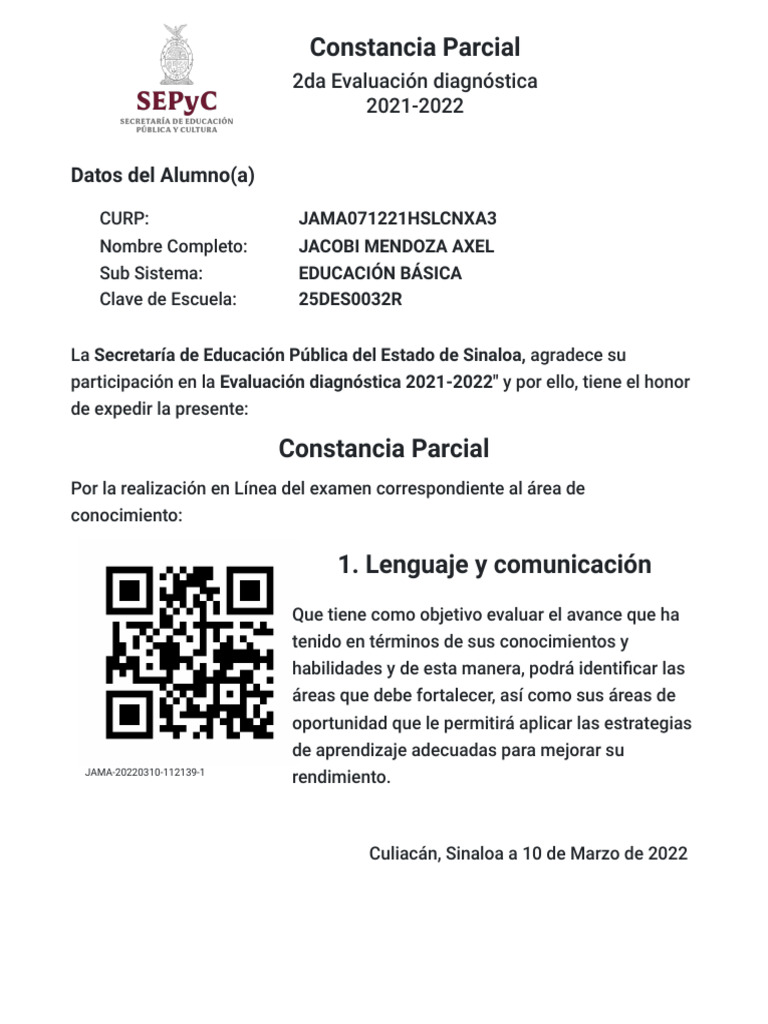 Constancia Evaluación Diagnóstica 2021-2022 | PDF | Crecimiento personal y profesional