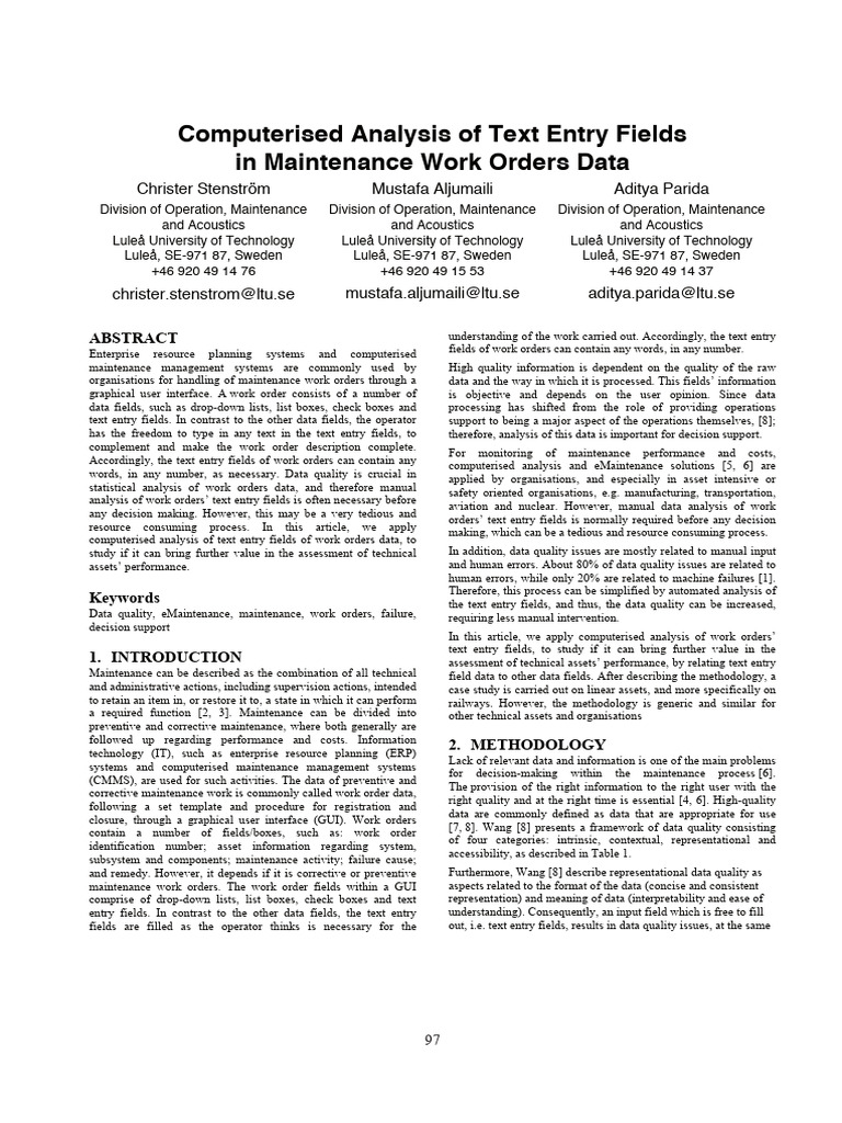 Work Order Data Text Analyse Pdf 