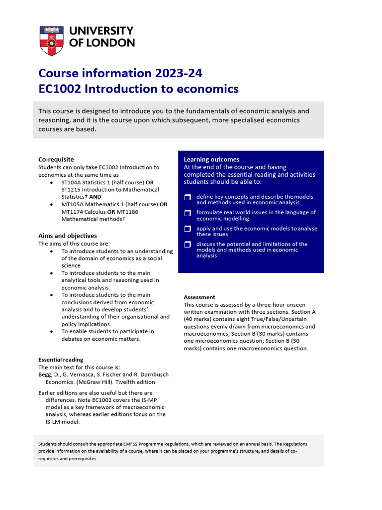 EC1002 Economics Course Overview | PDF | Finance & Money Management