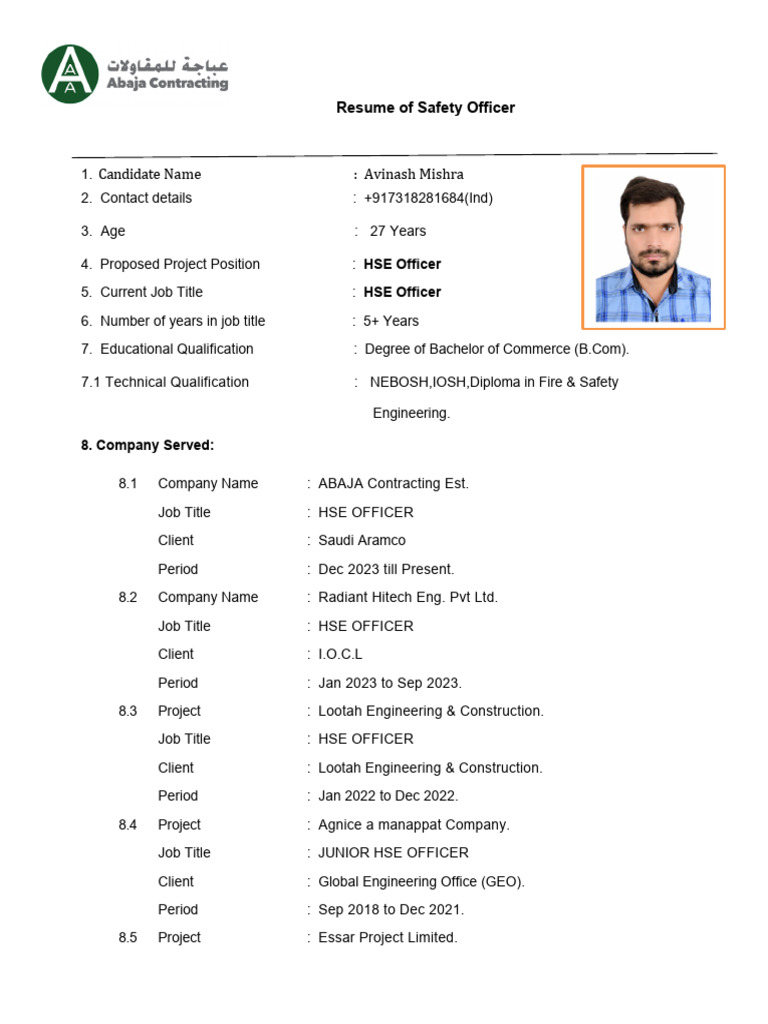 Avinash Mishra - Safety Officer | PDF