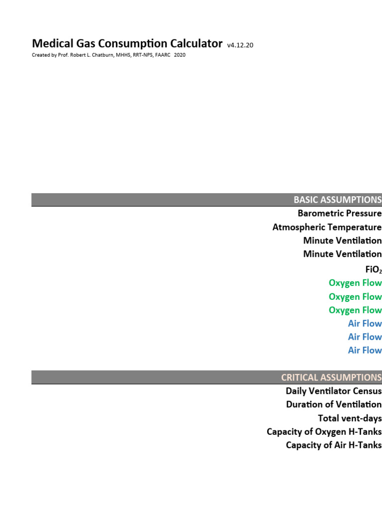 Medical Gas Consumption Calculator | PDF | Oxygen | Breathing