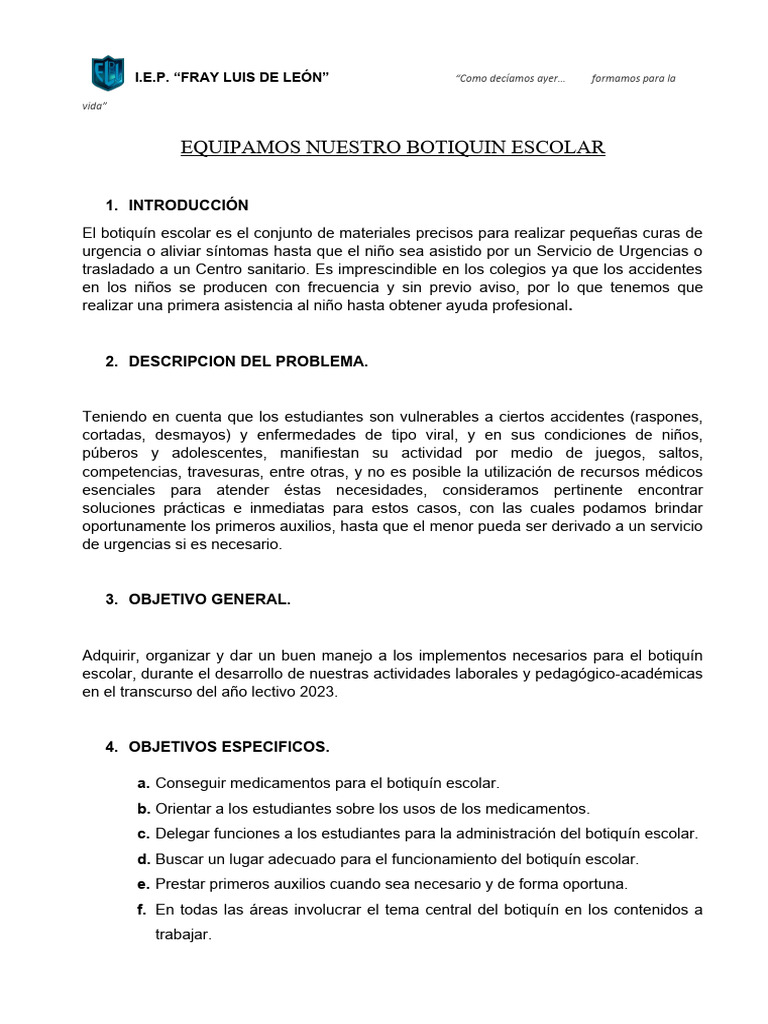 Equipamos Nuestro Botiquin Escolar | PDF | Primeros auxilios | Medicina ...