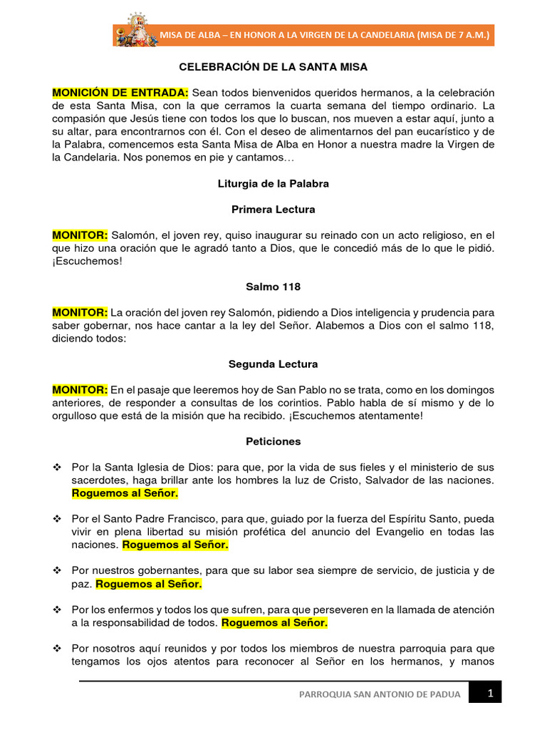 Misa Dominical 03-02-24 | PDF | Misa (liturgia) | Adoración Cristiana Y Liturgia