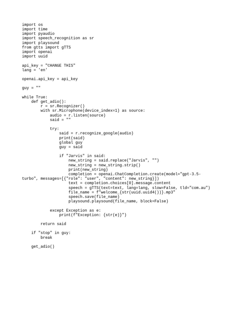 Jarvis Voice Assistant Python Code | PDF