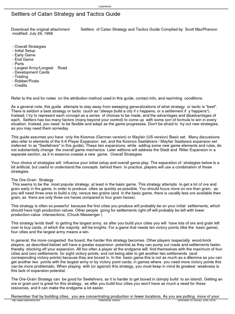 Settlers of Catan Strategy and Tactics Guide | PDF