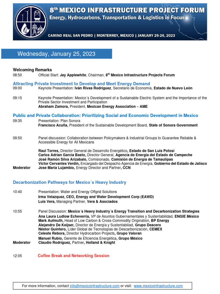 Agenda 8th Mexico Infrastructure Projects Forum - Monterrey 2023 0124 ...