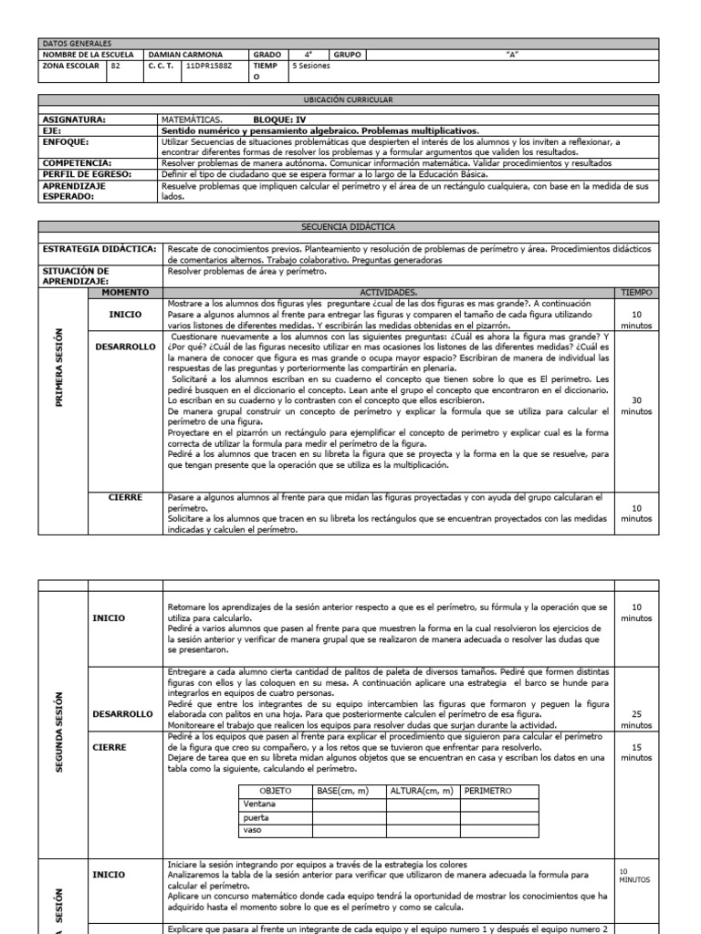 Secuencia Didáctica 1 Pdf Educación Primaria