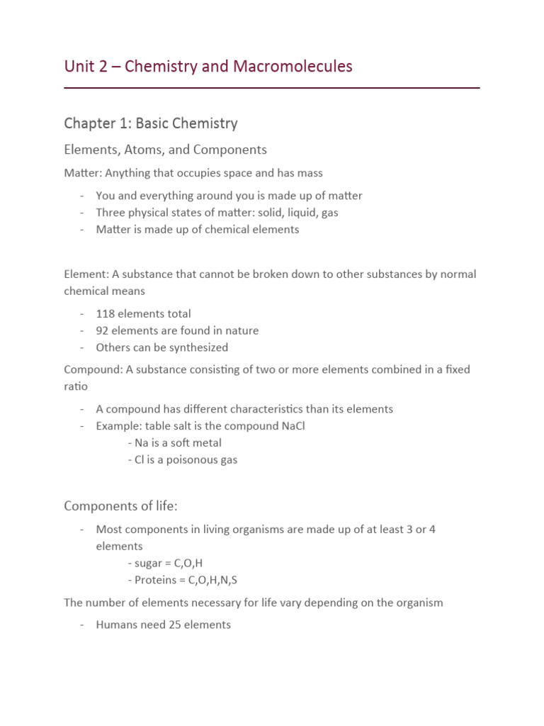 Unit 2 BIOL1000 - Chemistry and Macromolecules | PDF | Chemical Bond ...