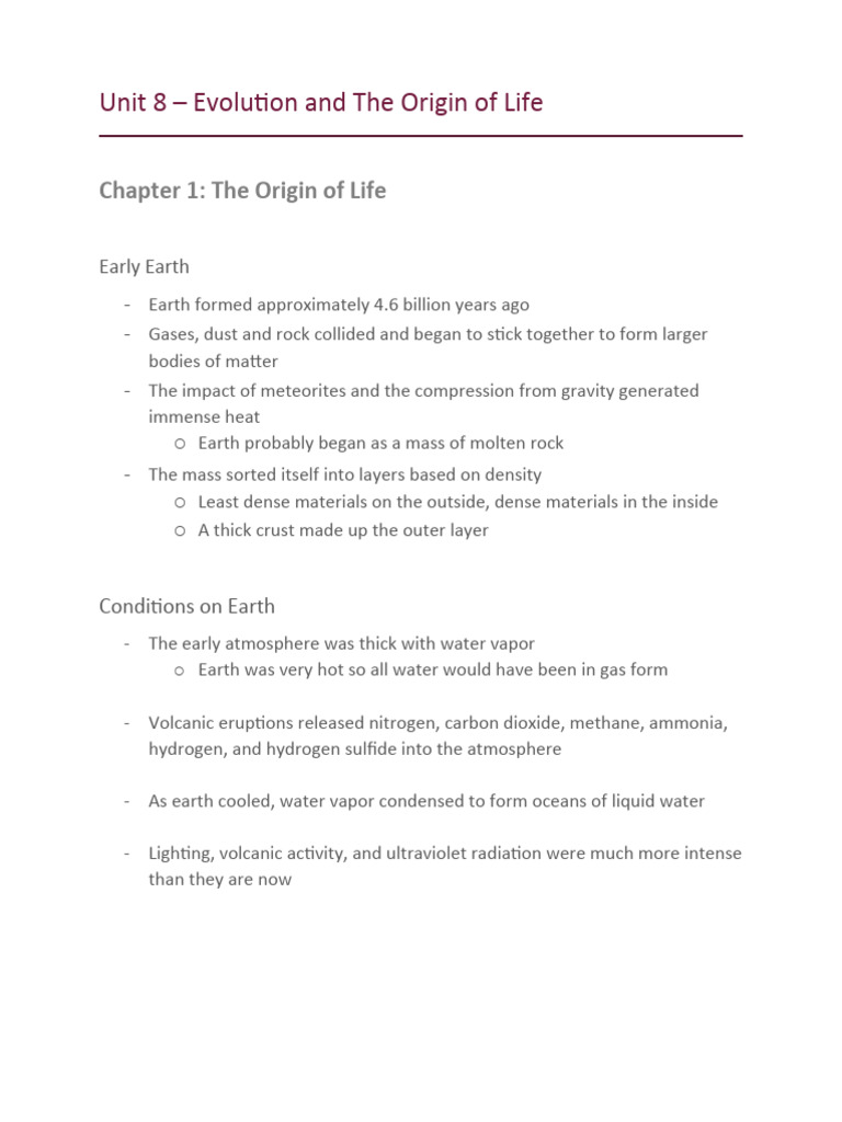 Unit 8 - Evolution and The Origin of Life | PDF