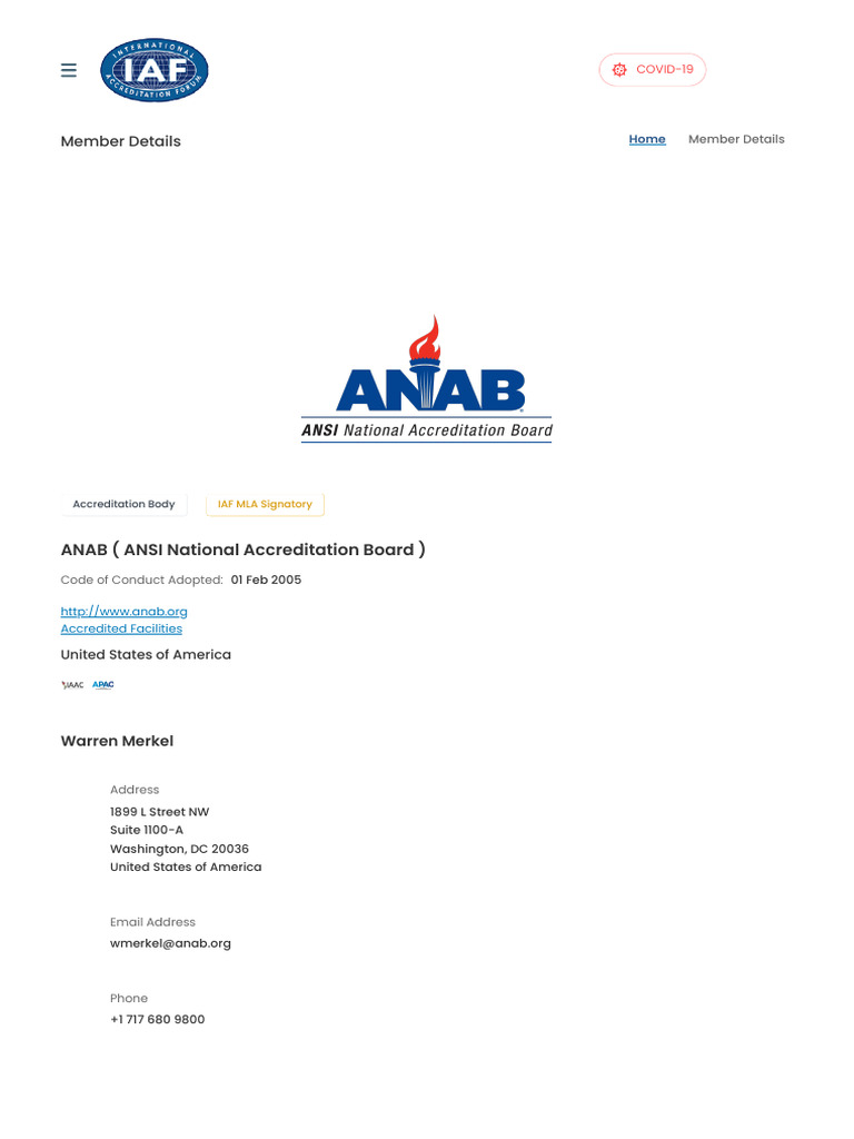 Member Details - IAF - ANSI | Download Free PDF | International Organization For Standardization ...