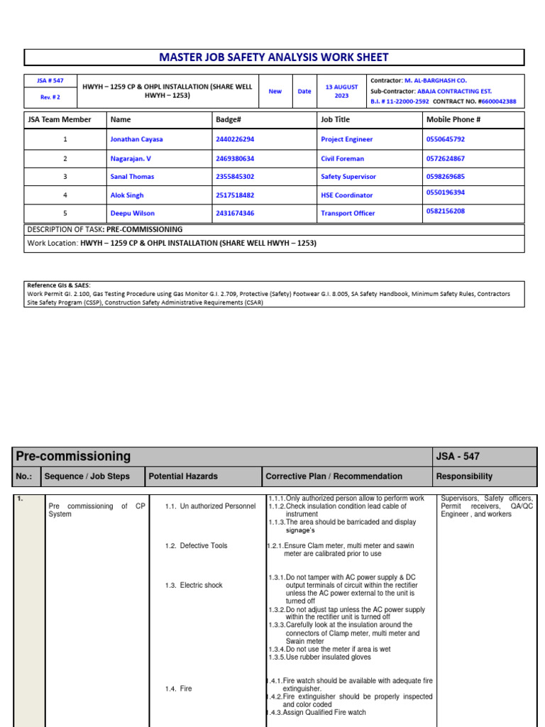 Jsa-547 Pre Commissioning | PDF