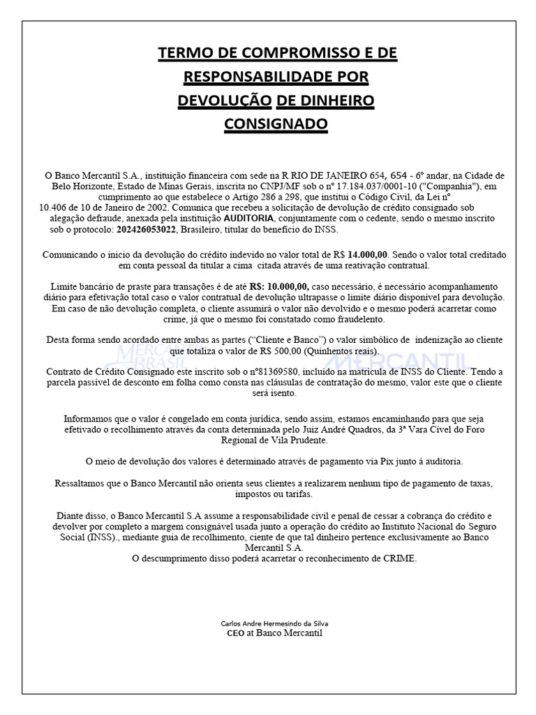 TERMO DE DEVOLUÇÃO - Luiz S | PDF | Crédito consignado | Crédito TERMO DE DEVOLUÇÃO - Luiz S | PDF | Crédito consignado | Crédito