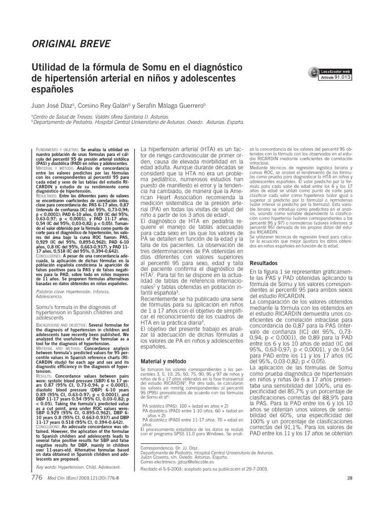 Utilidad de La Fórmula de Somu en El Diagnóstico de Hipertensión Arterial en Niños y ...