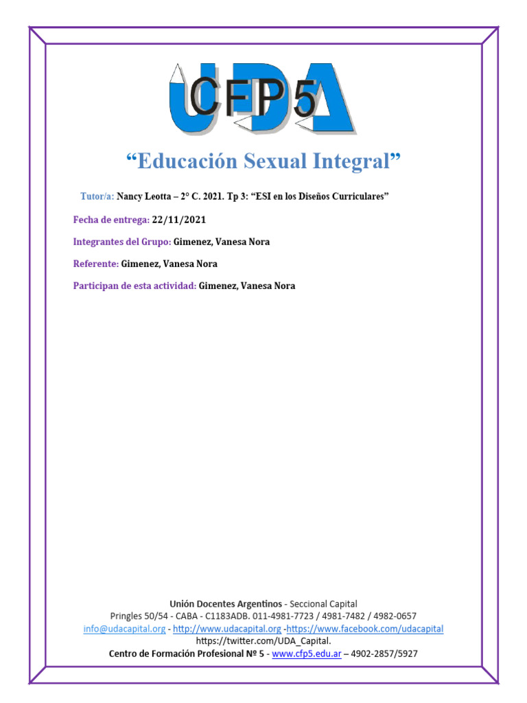 TP 3. ESI en Los Diseños Curriculares | PDF | Educación sexual | Las emociones