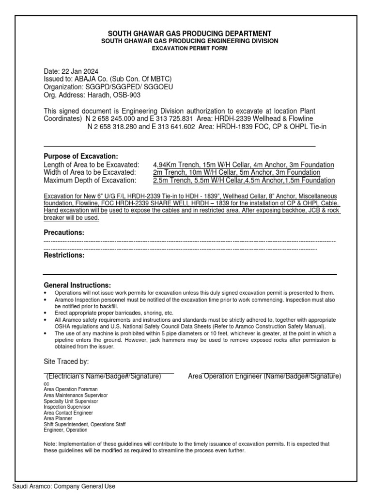 Excavation Permit HRDH-2339 (Share Well - HRDH - 1839) | PDF
