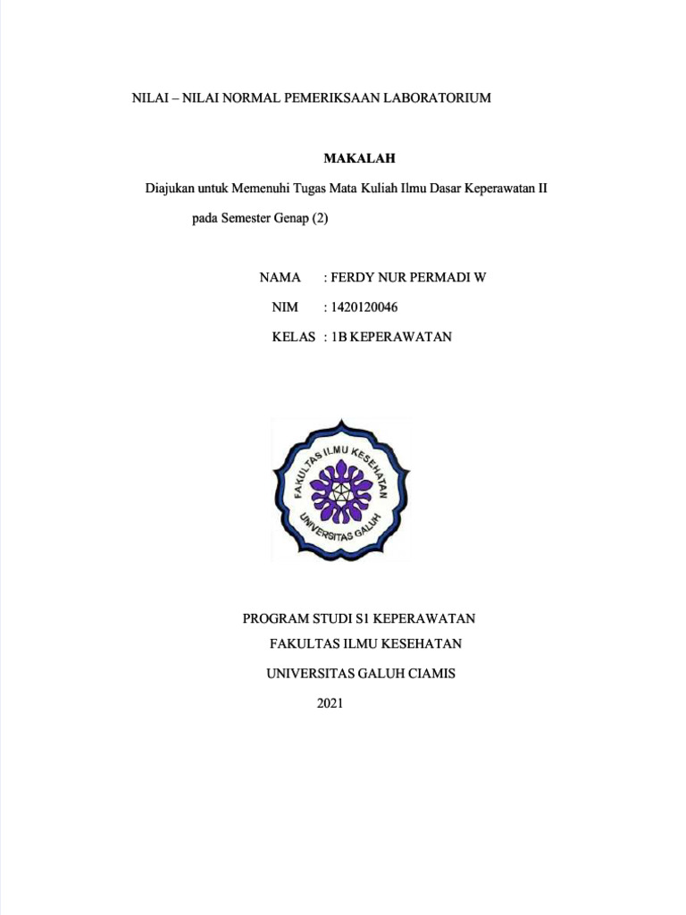 PDF Nilai Nilai Normal Pemeriksaan Laboratorium Compress | PDF