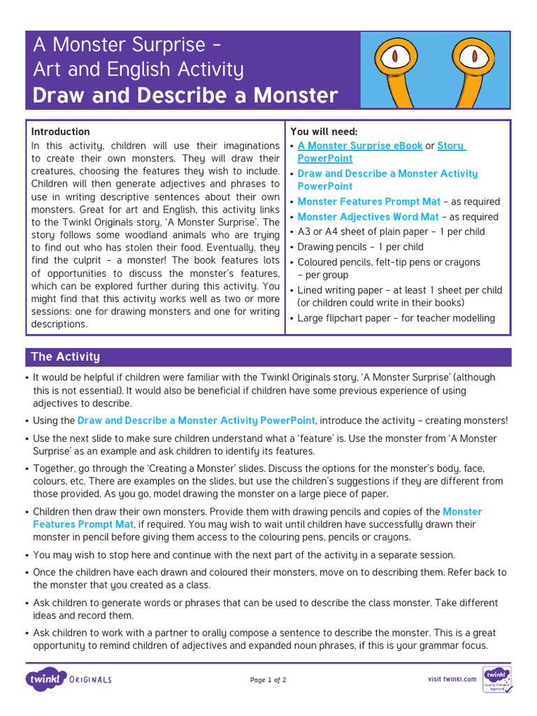 Draw and Describe A Monster Activity Guide | PDF