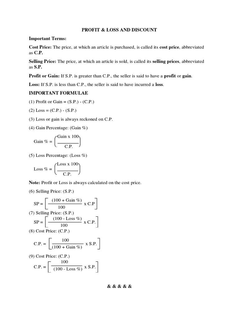 Profit & Loss and Discount | PDF