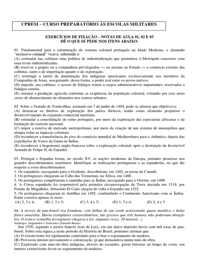 EXERC. FIXACAO. NOTAS 01, 02 e 03 | PDF