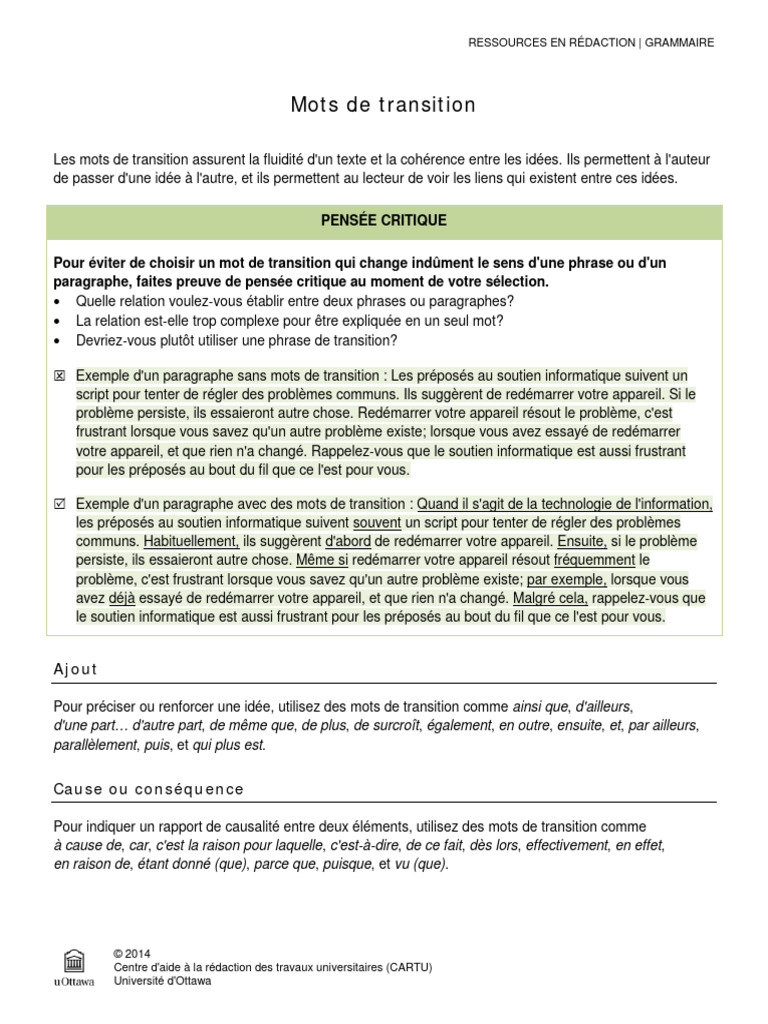 Mots de Transition | PDF | Évolution de carrière | Ordinateurs